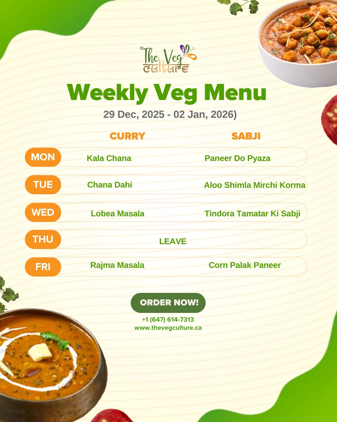 Weekly Menu – The Veg Culture