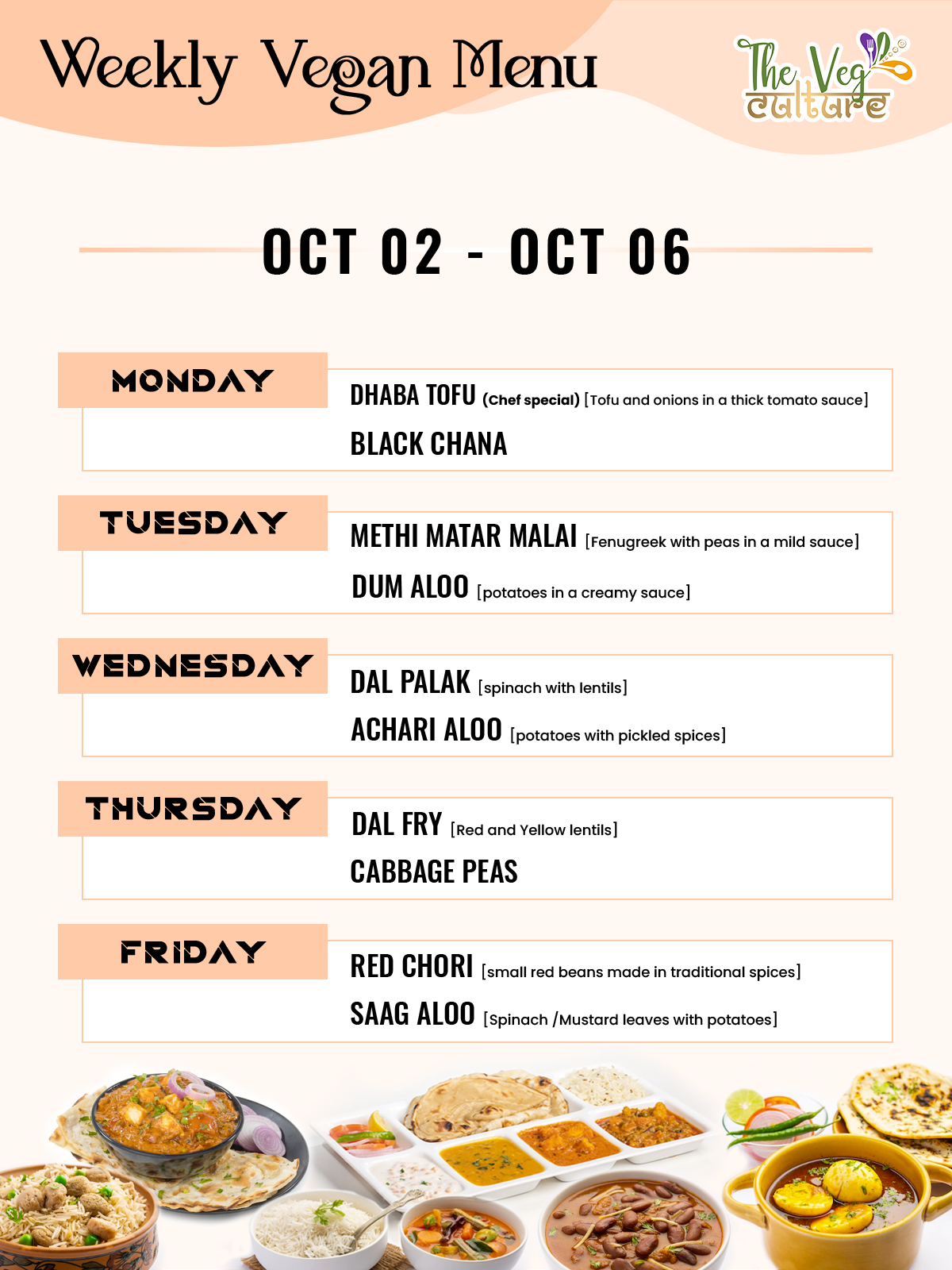 Weekly Menu – The Veg Culture